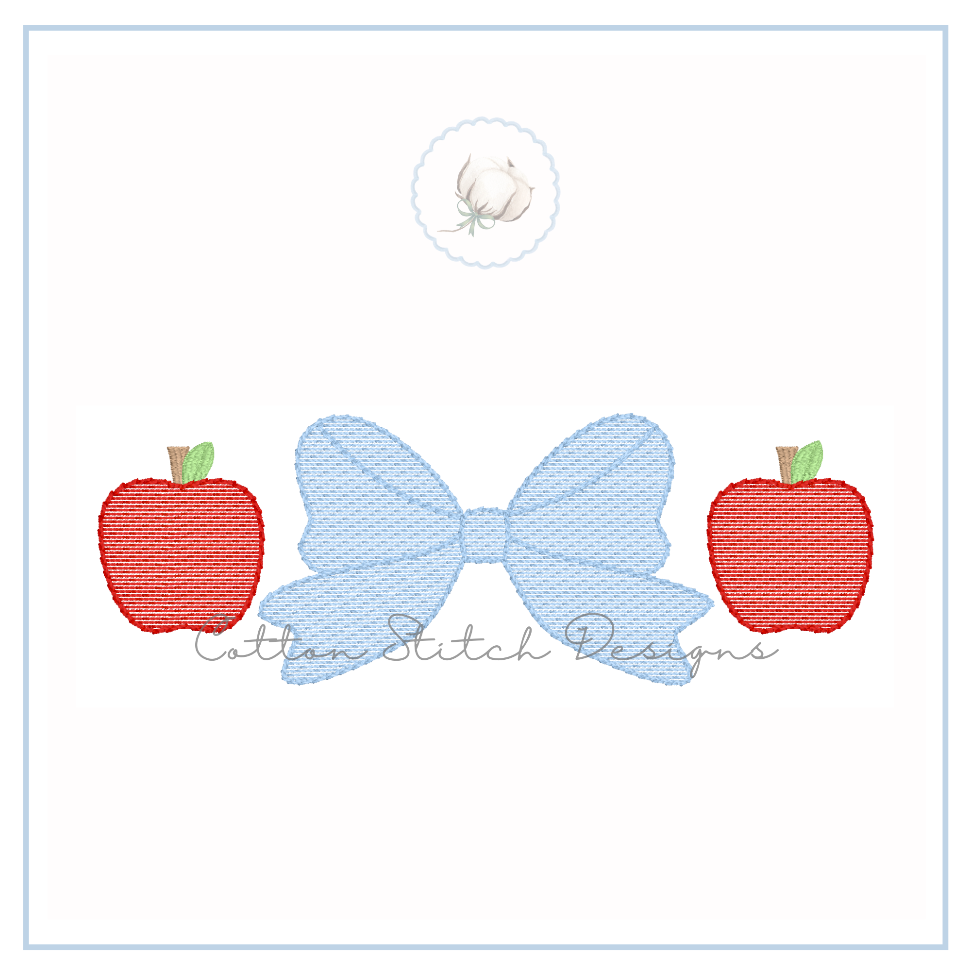 Apple Bow Embroidery Design – Cotton Stitch Designs