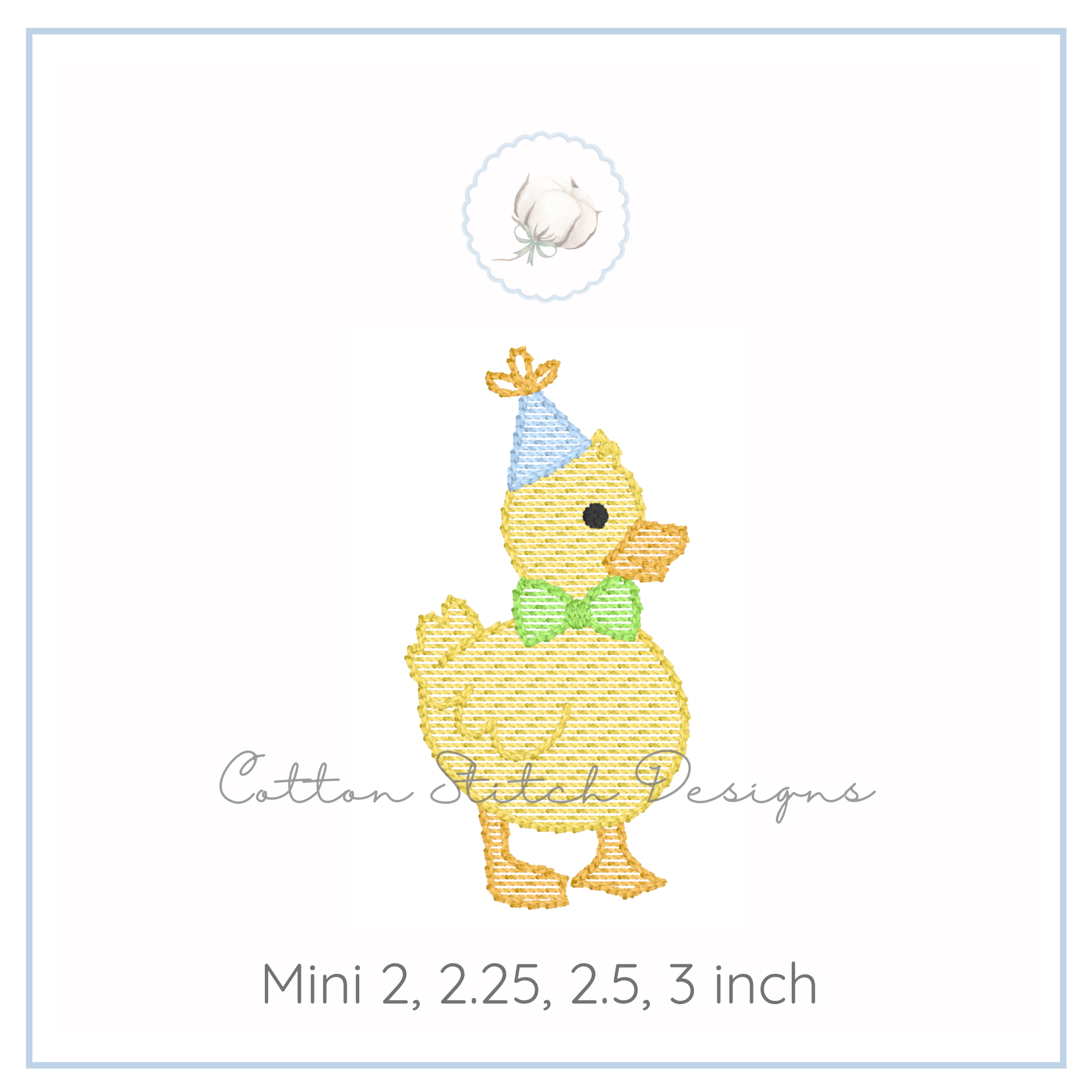 Mini Birthday Duck Embroidery Design – Cotton Stitch Designs