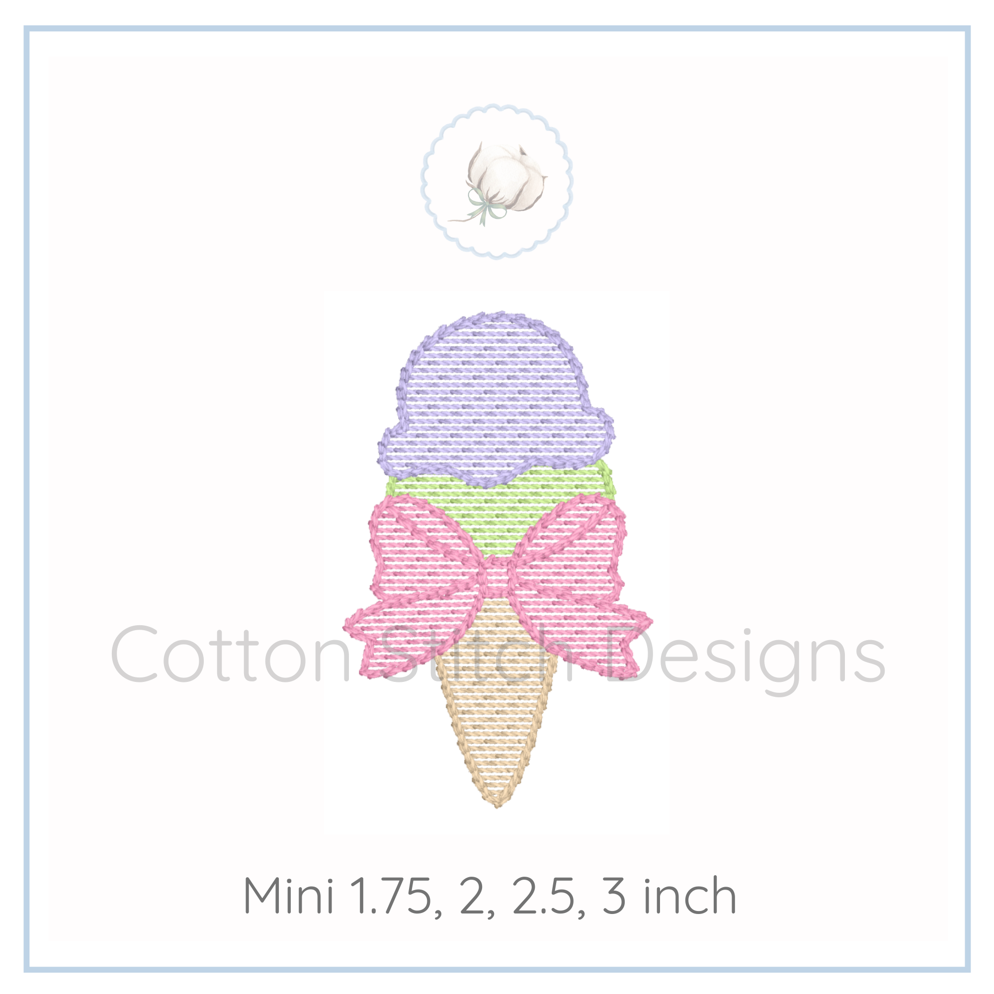 Mini Ice Cream Bow Embroidery Design – Cotton Stitch Designs