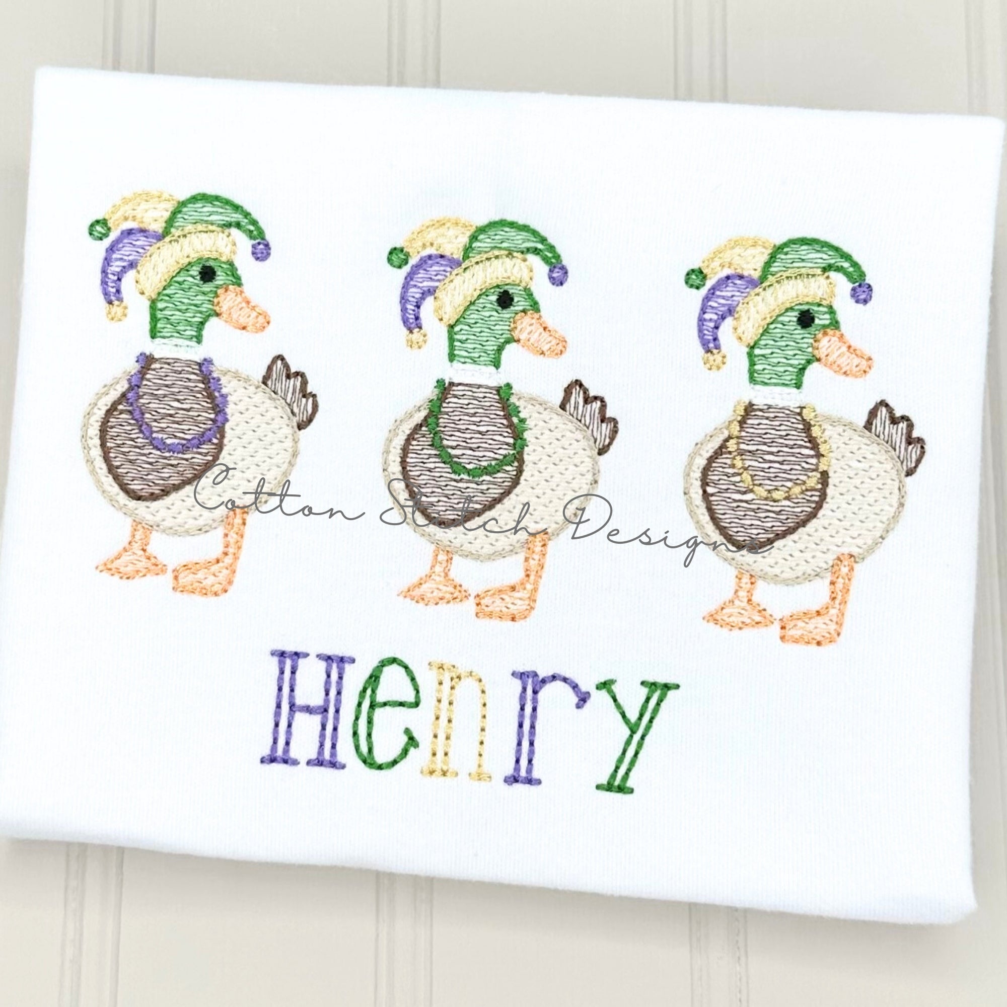 Mardi Gras Mallard Duck Trio Embroidery Design – Cotton Stitch Designs