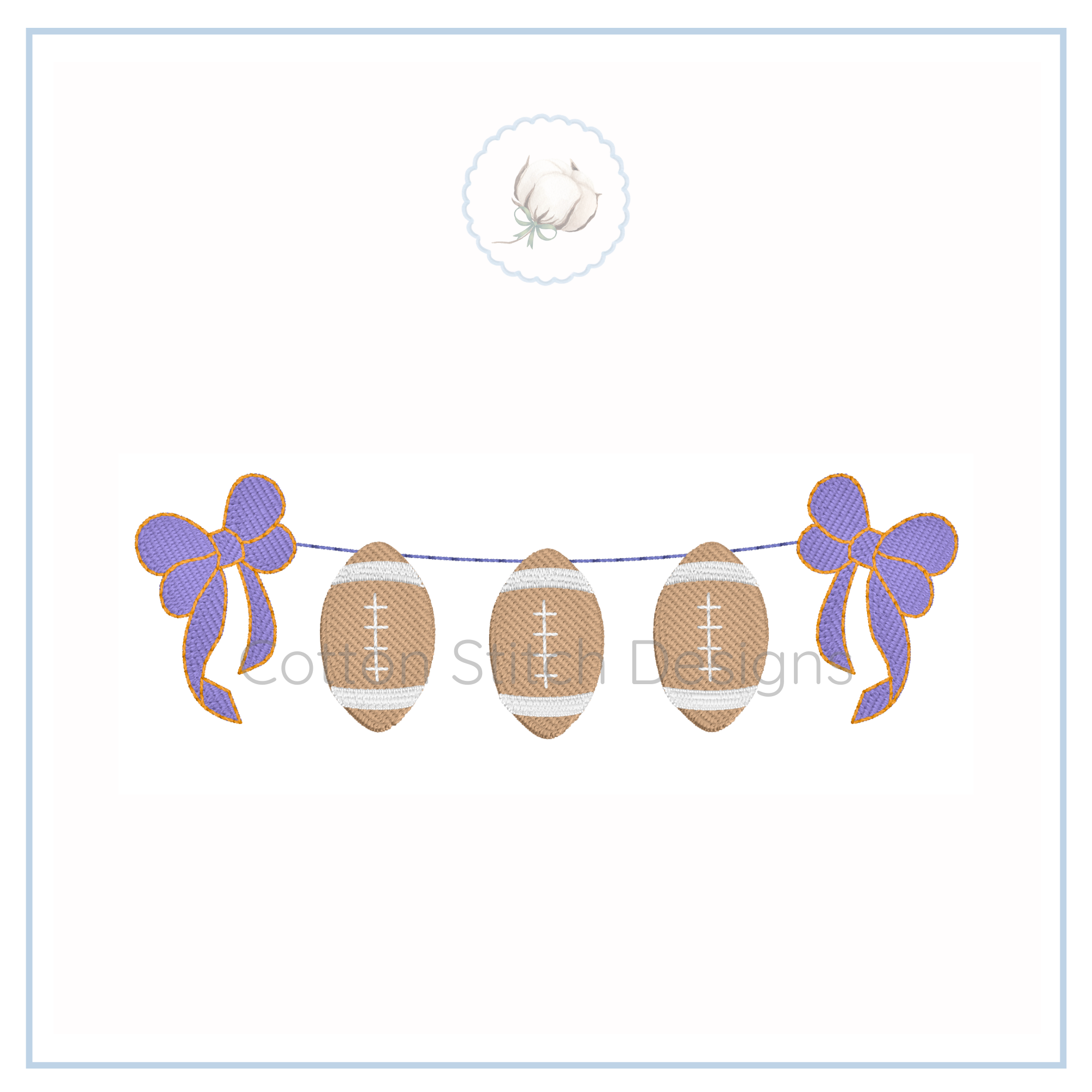 Football Bow Swag Fill Stitch Embroidery Design – Cotton Stitch Designs